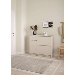 Schuhschrank Home Affaire, B:108,9cm H:92,9cm, beige, Holzwerkstoff, Flur, Schr&auml;nke, "Naia Schuhregal mit2 Klappen, 1 Fach & 1 Schublade, modernes