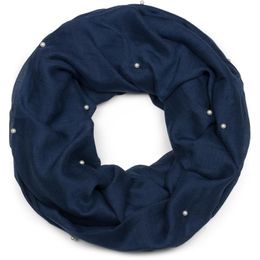 styleBREAKER Damen Loop "Loop Schal mit Perlen Applikation", blau, Modisch, Obermaterial: 50% Viskose CV. 50% Baumwolle CO., Modet&uuml;cher