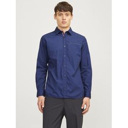 Jack & Jones JACK & JONES Herren Langarmhemd "JJEREMY DETAIL SHIRT LS NOOS", blau, Gr. S, bedruckt, Web, Obermaterial: 100% Baumwolle, Hemden