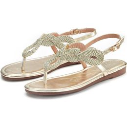 Lascana Damen Zehentrenner "Sommerschuh, offener Schuh", Gr. 42, gold, Obermaterial: 100% Textilmaterial. Decksohle: 100% Lederimitat. Futter: 100%