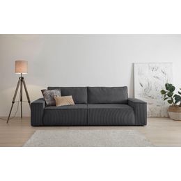 3-Sitzer OTTO HOME, B:257cm H:85cm T:106cm, grau, 100% Polyester, Sofas, "SHERWOOD Cord Schlafsofa (257cm)", Schlaffunktion mit Bettkasten (ca.