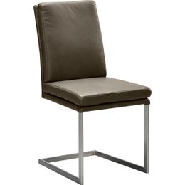 K+w Komfort & Wohnen Esszimmerstuhl, B:47cm H:96cm T:64cm, gr&uuml;n, K+W KOMFORT & WOHNEN, St&uuml;hle, "Freischwinger, Lederstuhl", stabiles Hochkantrohr, Untergestell in