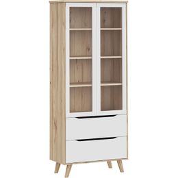 Vitrine FORTE, B:84,7cm H:201,5cm T:42cm, wei&szlig;, Holzwerkstoff, Wohnzimmer, Schr&auml;nke, "Vankka Stauraumvitrine", 2 Glast&uuml;re, Grifflos, zeitloses