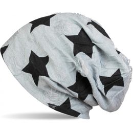 styleBREAKER Herren Beanie "Beanie mit Sterne & Punkte Muster", grau, Modisch, Obermaterial: 50% Viskose CV. 50% Polyester PES., M&uuml;tzen