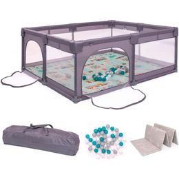 BABYGO Baby Laufstall "B&auml;llebad; Playpark 2", grau, Laufst&auml;lle, inkl. 48 Spielb&auml;lle und Spielmatratze