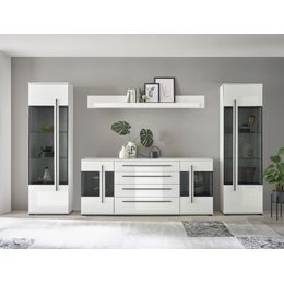 Wohnwand Home Affaire, B:340cm H:200cm T:42cm, wei&szlig;, Holzwerkstoff, Wohnzimmer, Kastenm&ouml;bel-Sets, "Cantara, Anbauwand, Wohnzimmer-Set, in Eiche