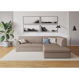 Ecksofa DOMO collection, B:237cm H:78cm T:200cm, braun, Wohnzimmer, Sofas, "Topper zeitlos elegant, kompakte Stellma&szlig;eL-Form", mit Ottomane,