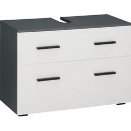 Waschbeckenunterschrank Welltime, B:80cm H:55cm T:35cm, grau, Holzwerkstoff, Badezimmer, Schr&auml;nke, "Skara", mit Klappe und Schubkasten, schwarze
