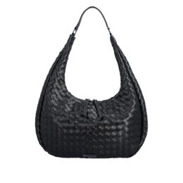 Remonte Damen Hobo, schwarz, Lederimitat, unifarben, Taschen, Beuteltasche, Handtasche in Flecht-Optik, mit kurzem Umh&auml;ngeriemen