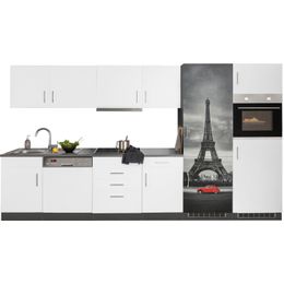 K&uuml;chenzeile KOCHSTATION, B:340cm H:200cm T:60cm, wei&szlig;, Komplettk&uuml;chen-Sets, "KS-Paris &ndash; K&uuml;chen mit einzigartigen Fotomotiven auf den Fronten", Breite