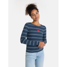 LIEBLINGSST&Uuml;CK LIEBLINGSST&Uuml;CK Damen Langarmshirt "SinaL", blau, Gr. XS, gemustert, gestreift, mehrfarbig, Rippstrick, Obermaterial: 95% Baumwolle, 5% Elasthan,