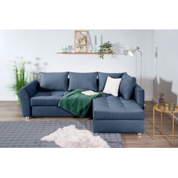 Ecksofa Collection AB, B:220cm H:42cm T:161cm, blau, 100%Polyester, Wohnzimmer, Sofas, "Jana L-Form, B: 220 cm", Schlaffunktion, Bettkasten & 1