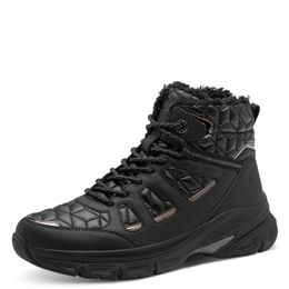 Tamaris Damen Winterboots, Gr. 40, schwarz, Lacksynthetik, Lederimitat, Nylon, kontrastfarbene Details, unifarben, Schuhe, Keilabsatz, Schn&uuml;rboots
