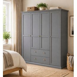 Kleiderschrank Home Affaire, grau, MDF, Schlafzimmer, Schr&auml;nke, "Paris im Landhausstil mit viel Stauraum, B/HT ca. 180x200x65 cm", 4 T&uuml;ren, B&ouml;den,