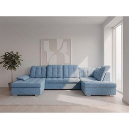 Wohnlandschaft WERK2, B:332cm H:105cm T:217cm, blau, 95% Polyester, 5% Nylon, Sofas, "Kordula-New 332 x 217 cm Multifunktion Couch modern und