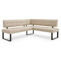 Eckbank Home Affaire, B:207cm H:61cm T:167cm, beige, Massivholz, Metall, Polyester, Esszimmer, Sitzb&auml;nke, "Mia K&uuml;chenbank, Polsterbank,