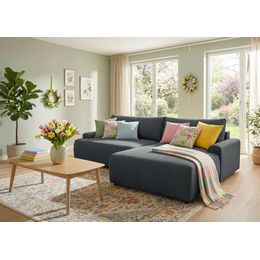 Ecksofa Trendmanufaktur, B:253cm H:82cm T:167cm, grau, 95%Polyester, 5%Polyamide, Wohnzimmer, Sofas, "Prag, Schlafsofa mit Bettkasten, Couch in