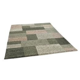 Wollteppich Theko, B:190cm H:18mm L:290cm, gr&uuml;n, Schurwolle, Wohnzimmer, Teppiche, "Dalas - 7709, handgekn&uuml;pft", reine Wolle, Patchwork Design,