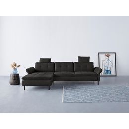 Ecksofa OTTO HOME, B:267cm H:83cm T:174cm, schwarz, 100% Polyester, Wohnzimmer, Sofas, "Birkholm L-Form", Armlehnverstellung, auch in Easy Clean