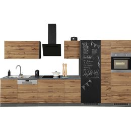 K&uuml;chenzeile KOCHSTATION, B:390cm T:60cm, braun, Komplettk&uuml;chen-Sets, "KS-Trier", ohne E-Ger&auml;te, Breite 390 cm