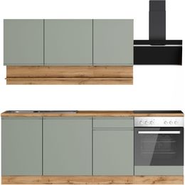 K&uuml;chenzeile KOCHSTATION, B:220cm H:200cm T:60cm, gr&uuml;n, Komplettk&uuml;chen-Sets, "KS-Virginia,neu in verbesserter Ausf&uuml;hrung", Breite 220 cm, Soft-Close,