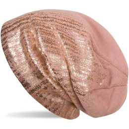 styleBREAKER Damen Strickm&uuml;tze "Feinstrick Beanie mit Metallic Print", rosa, Modisch, 100% Polyacryl PAN., M&uuml;tzen