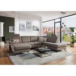 Wohnlandschaft DIE PLANBAR, B:309cm H:104cm T:235cm, braun, Sofas, "PN-EM15047 U-Form, mit Kopfst&uuml;tzen", Echtleder, wahlweise mit Schlaffunktion u.