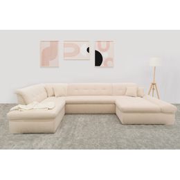 Wohnlandschaft DOMO collection, B:353cm H:80cm T:216cm, beige, 100% Polyester, Sofas, "MORIC 353x216x80 cm, mit viel Platz, U-Form, auch in Cord", im