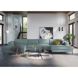 Wohnlandschaft DOMO collection, B:438cm H:83cm T:173cm, gr&uuml;n, Sofas, "Modica U-Form aktuelles, kubisches Design mit 2 Recamieren, viel Platz", XXL,
