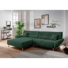 Ecksofa Home Affaire, B:290cm H:81cm T:166cm, gr&uuml;n, 100% Polyester, Wohnzimmer, Sofas, "Drago, elegant und zeitlos, komfortabel, Holzfu&szlig;, L-Form,