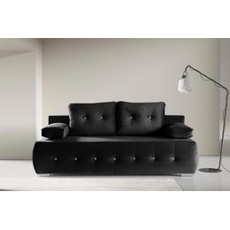 Schlafsofa WERK2, B:205cm H:90cm T:105cm, schwarz, 100% Polyester, Jugendzimmer, Sofas, "Monaco 205 cm Design Bettsofa modern und bequem", Samtoptik,