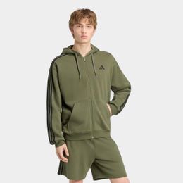 Herren Kapuzensweatjacke "ESSENTIALS 3-STREIFEN FRENCH TERRY", gr&uuml;n, Gr. XXL, adidas Sportswear, Obermaterial: 100% Baumwolle, Sweatjacken