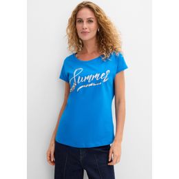 bonprix Damen T-Shirt "Shirt mit Pailletten", blau, Gr. 36, Obermaterial: 100% Baumwolle, Shirts, lockere Passform, Kurzarm, aus Baumwolle