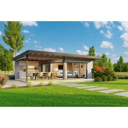 Gartenhaus Lasita Maja, grau, Massivholz, Gartenh&auml;user, "DOMEO 10", mit Anbau
