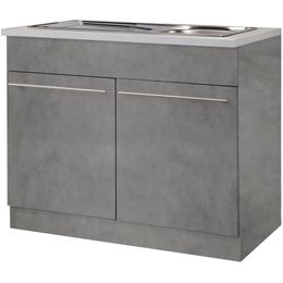 Wiho-K&uuml;chen Sp&uuml;lenschrank WIHO K&Uuml;CHEN, B:100cm H:85cm T:60cm, grau, K&uuml;che, Schr&auml;nke, "Chicago", 100 cm breit, inkl. Einbausp&uuml;le aus Edelstahl