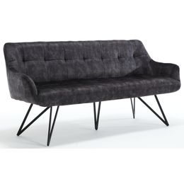Bank Home Affaire, B:180cm H:82cm T:62cm, grau, Metall, Stoff, Esszimmer, Sitzb&auml;nke, "Soller", Kufengestell, gepolstert, mit Steppung