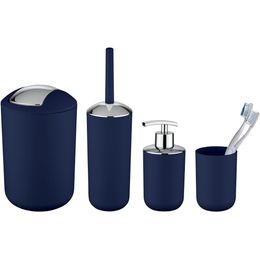 Badaccessoire-Set Wenko, blau, Kunststoff, Badaccessoires-Sets, "Brasil", Seifenspender, Zahnputzbecher, WC-Garnitur & Kosmetikeimer