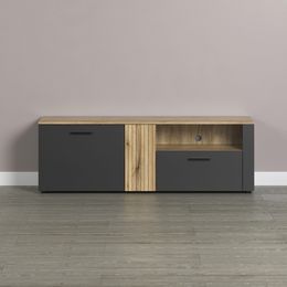 TV-Bank Home Affaire, B:150cm H:50cm T:42cm, schwarz, Sideboards, "Estepona", TV-Board, 2 T&uuml;ren, 1 Schublade, 1 Fach - (B/T/H) 150/42/50 cm