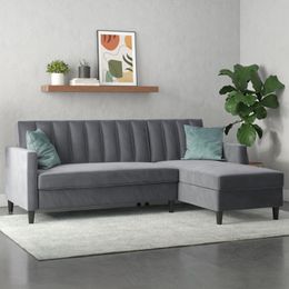 Ecksofa DOREL HOME, B:213cm H:83cm T:154cm, grau, Veloursstoff 100% Polyester, Wohnzimmer, Sofas, "Celine, L-Form", mit Bett-Funktion und Stauraum.