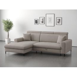 Ecksofa TRENDS BY HG, B:250cm H:104cm T:166cm, beige, 92% Polyester;8% Nylon, Wohnzimmer, Sofas, "Nizza, L-Form, B: 250cm", mit Schlaffunktion und