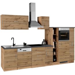 K&uuml;chenzeile KOCHSTATION, B:330cm T:60cm, braun, Komplettk&uuml;chen-Sets, "KS-Colmar", mit E-Ger&auml;ten, Breite 330 cm