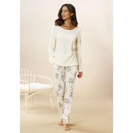 Damen Pyjama, VIVANCE DREAMS BY LASCANA, Gr. 40, beige, Single Jersey, Obermaterial: 100% Baumwolle, gebl&uuml;mt, Basic, Homewear-Sets, mit feinem