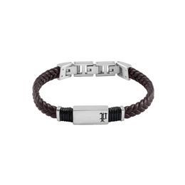 Police Herren Armband "Ridgecord", 22cm, Edelstahl Leder Textil, braun, Edelstahl, Leder, Textil, Armb&auml;nder