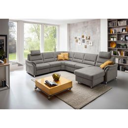 Wohnlandschaft DIE PLANBAR, B:330cm T:262cm, grau, 100% Polyester, Sofas, "ZE-EM16033 U-Form, Breite 330 cm", wahlweise mit Kopfst&uuml;tzen und