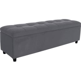 Bettbank, B:140cm H:42,5cm T:40cm, grau, Holzwerkstoff, Massivholz, Polyester, Schlafzimmer, Sitzb&auml;nke, "Abgesteppt", Mit Stauraum, auch als