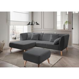 Ecksofa Home Affaire, B:264cm H:80cm T:160cm, grau, 100% Polyester, Wohnzimmer, Sofas, "Lazio modern und bequem, schmale Armlehnen, tolle