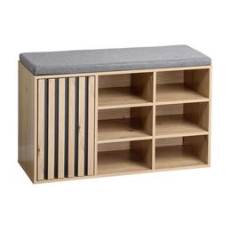 Kesper Schuhregal, Grau, Schwarz, Eiche, Textil, Holzwerkstoff, 6 F&auml;cher, 76x48x29.5 cm, stehend, Holzm&ouml;bel, Garderoben Holz, Schuhschr&auml;nke Holz