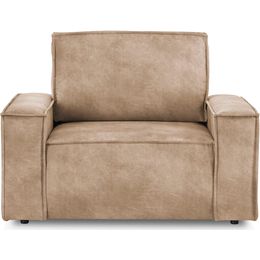 Sessel OTTO HOME, B:120cm H:85cm T:86cm, beige, 100% Polyester, Wohnzimmer, Sessel, "SHERWOOD Vintage Lederoptik Sessel", passend zur Polster-Serie