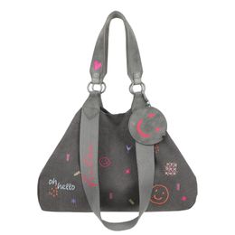 Damen Henkeltasche "Izzy Medium Limited Embro Fun", Fritzi aus Preussen, grau, Baumwolle, mehrfarbig, Taschen, mit Stickdetails und Pocket-Anh&auml;nger