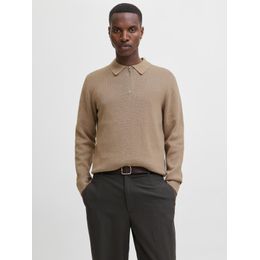 Jack & Jones JACK & JONES Herren Polokragenpullover "JPRBLAMILANO STITCH KNIT ZIP POLO SN", beige, Gr. S, meliert, Strick, Obermaterial: 100% Baumwolle, Pullover,